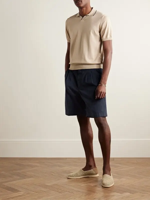 Canali Straight-leg Pleated Cotton-blend Twill Bermuda Shorts