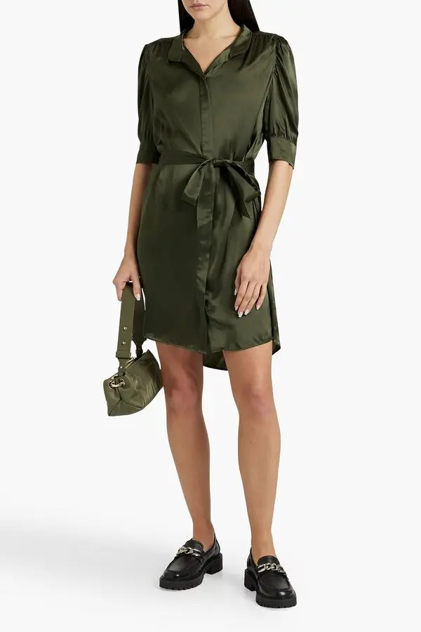 Frame Gillian Belted Silk Mini Shirt Dress In Army Green - 65% Off |  Editorialist