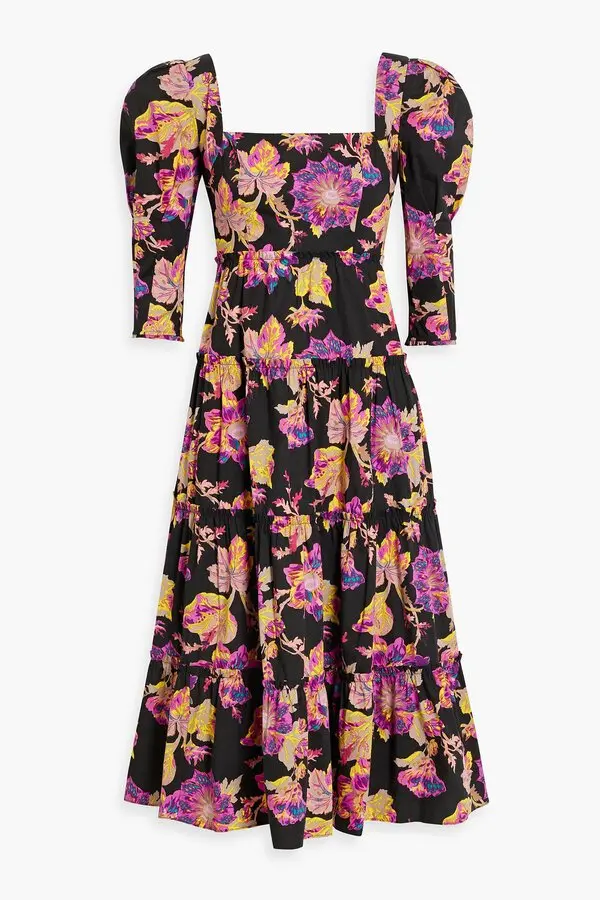 dianne tiered floral midi dress Dominique tiered floral-print crepe midi dress - magenta