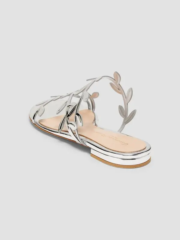GIANVITO ROSSI Flavia Metallic Leather Flat Sandals - Silver