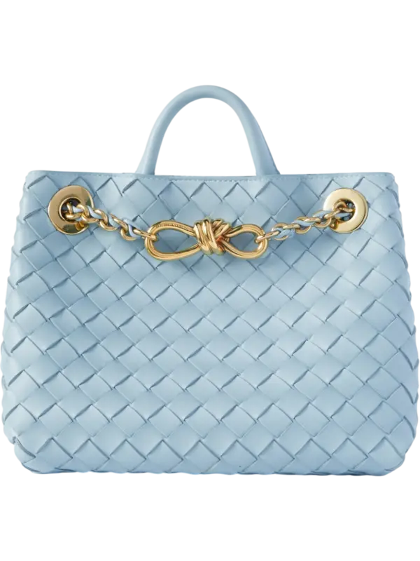 Bottega Veneta Andiamo Small Intrecciato Leather Shoulder Bag With Chain - Blue