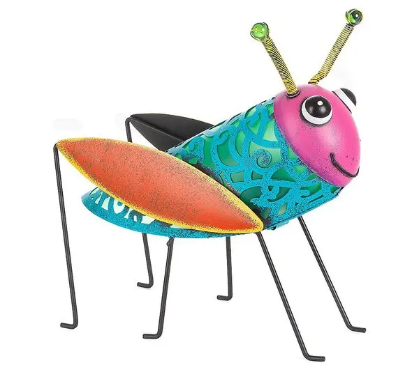 GARDEN MEADOW Solar Powered Blue Metal Grasshopper By