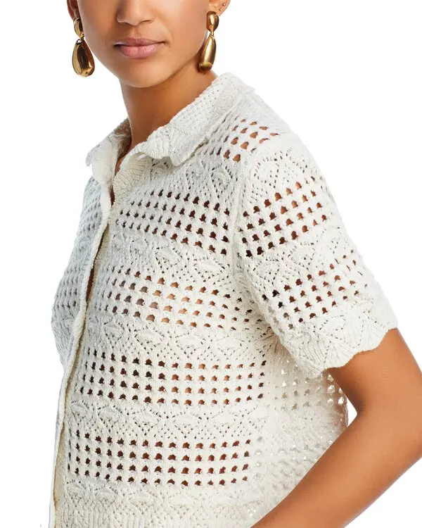Aqua Crochet Knit Shirt - Cream