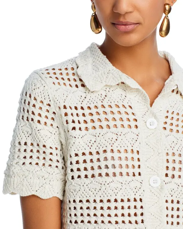 Aqua Crochet Knit Shirt - Cream