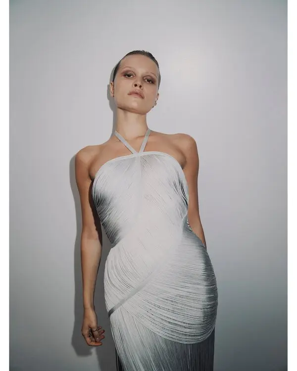 herve leger silver fringe dress Herv Lger Kennedy Metallic Fringe Gown