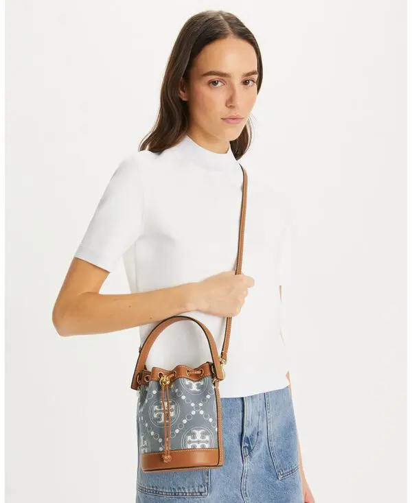 Tory Burch T Monogram Mini Denim Bucket Bag - Multi/gold