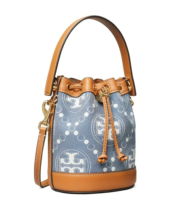 Tory Burch T Monogram Mini Denim Bucket Bag - Multi/gold