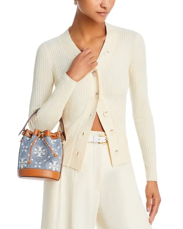 Tory Burch T Monogram Mini Denim Bucket Bag - Multi/gold