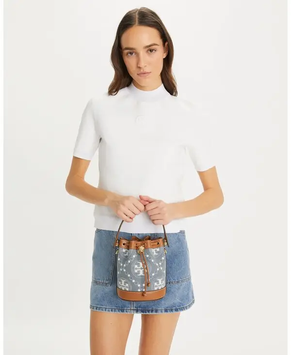 Tory Burch T Monogram Mini Denim Bucket Bag - Multi/gold