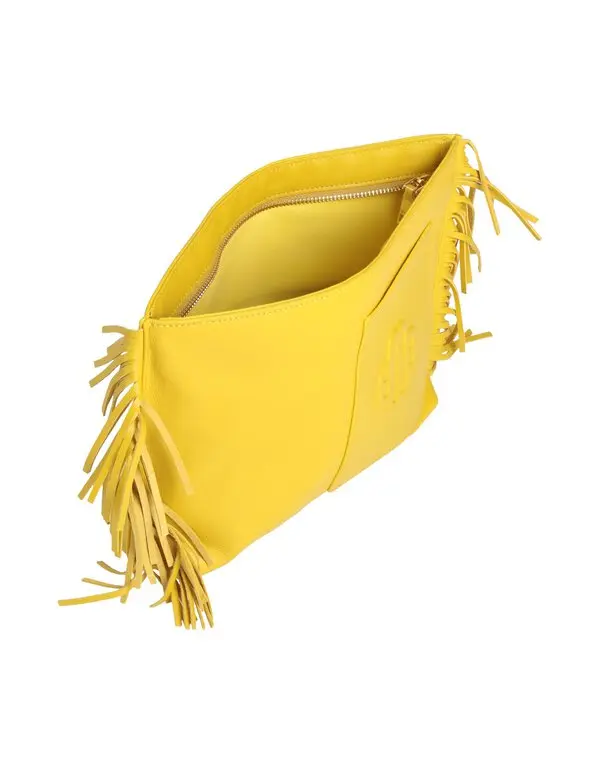 Maje Leather Clutch With Logo And Fringes