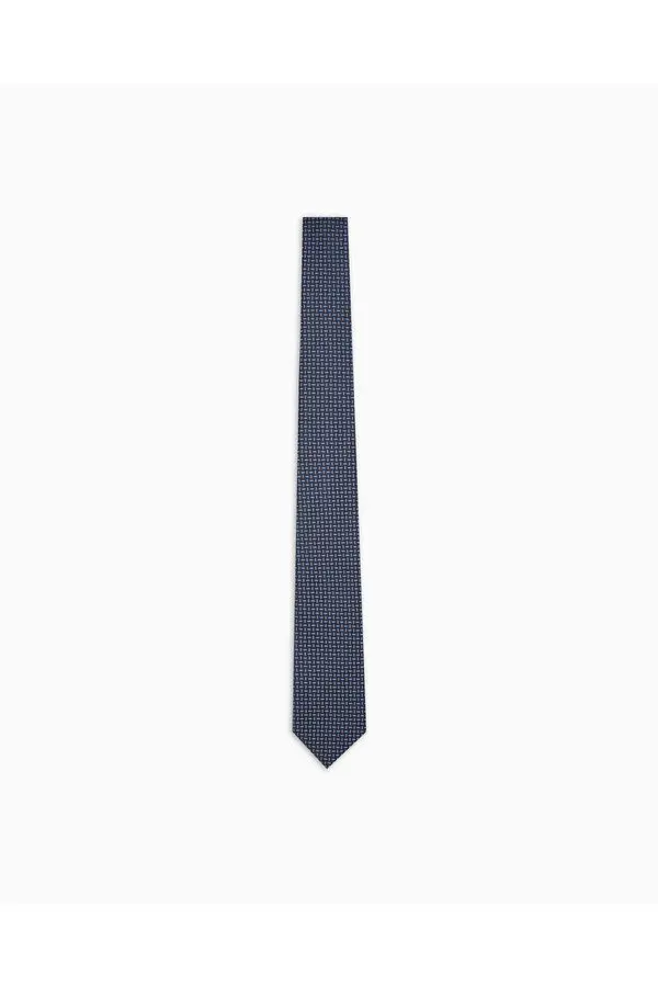 Emporio Armani Pure Silk Jacquard Micro-pattern Standard Tie - Navy