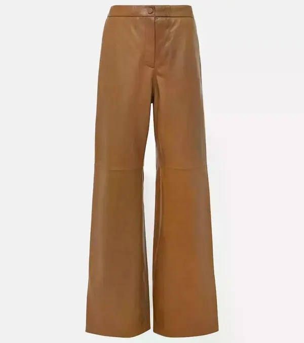 YVES SALOMON High-rise Leather Wide-leg Pants - Brown