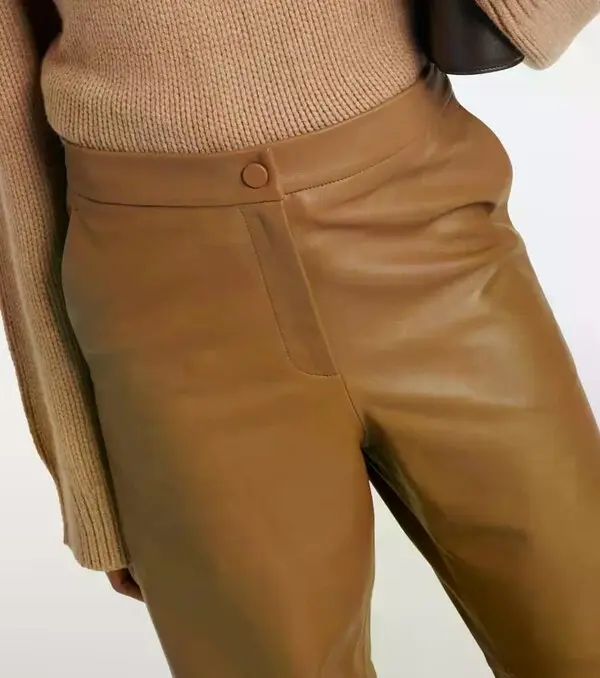 YVES SALOMON High-rise Leather Wide-leg Pants - Brown