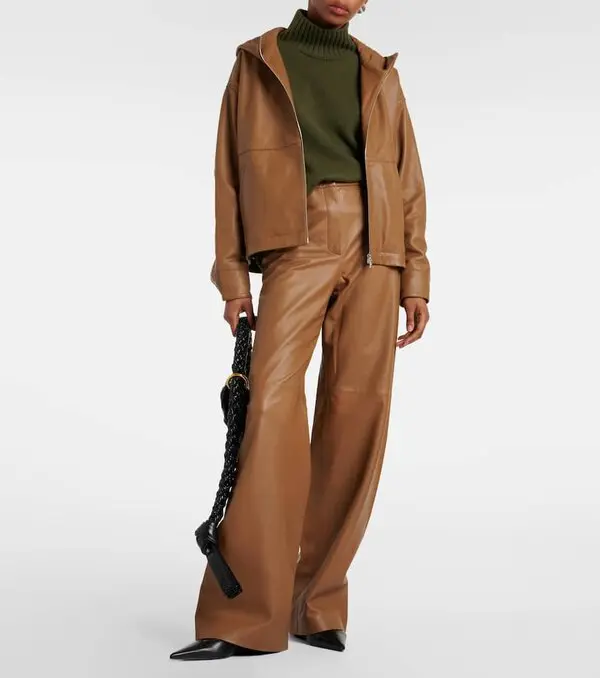 YVES SALOMON High-rise Leather Wide-leg Pants