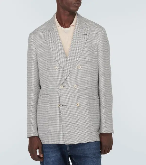 Brunello Cucinelli Houndstooth Linen Blazer