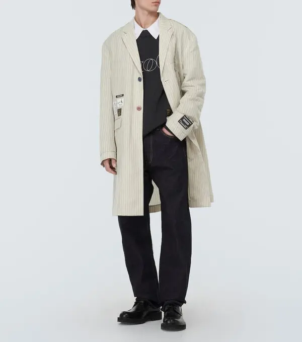 UNDERCOVERISM Appliqué Pinstripe Wool And Linen Coat