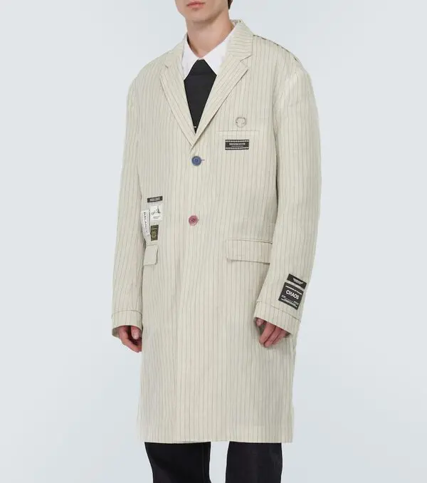 UNDERCOVERISM Appliqué Pinstripe Wool And Linen Coat