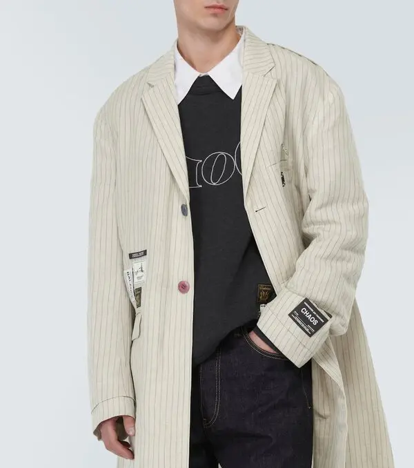 UNDERCOVERISM Appliqué Pinstripe Wool And Linen Coat