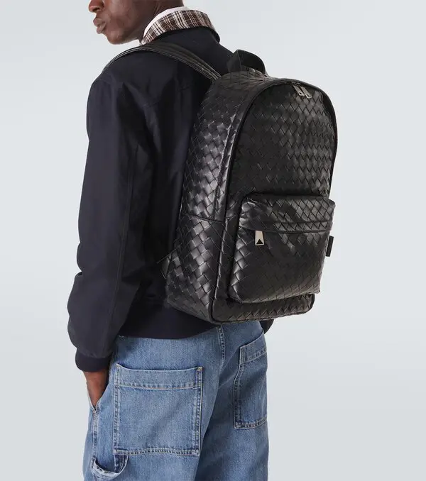 Bottega Veneta Intrecciato Leather Backpack - Black