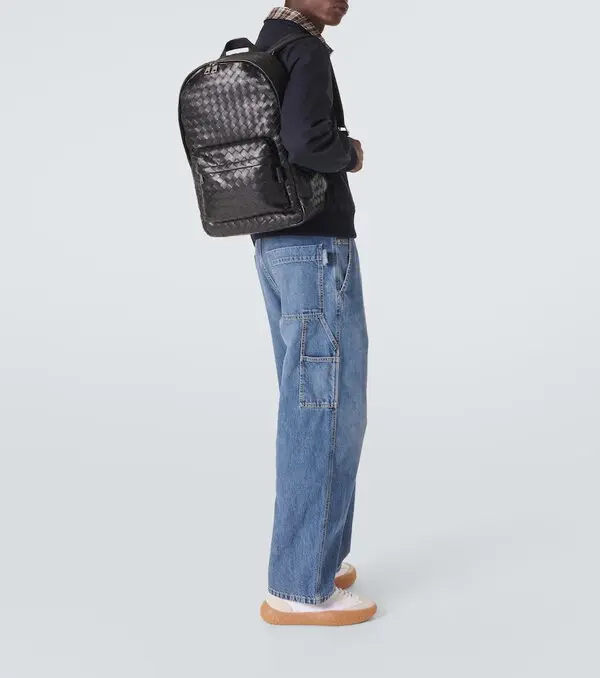 Bottega Veneta Intrecciato Leather Backpack - Black