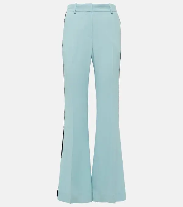 Nina Ricci Velvet-trimmed Cady Flared Pants - Blue