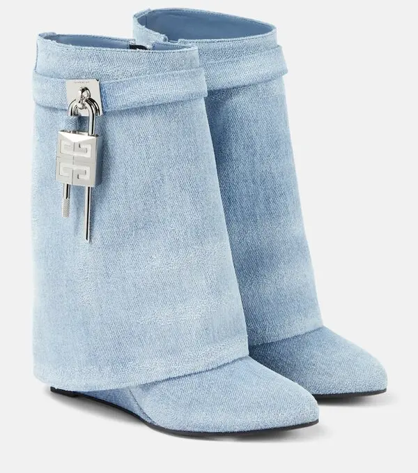 Givenchy Shark Lock Denim Ankle Boots - Blue