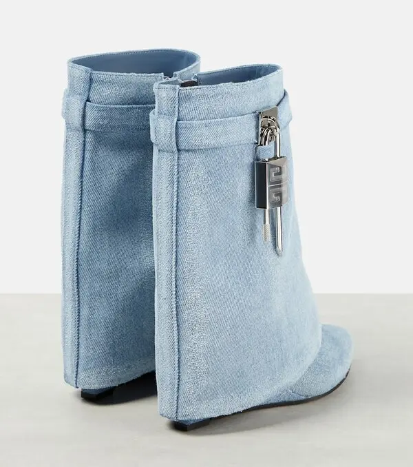 Givenchy Shark Lock Denim Ankle Boots - Blue