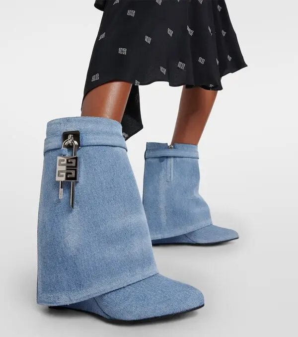 Givenchy Shark Lock Denim Ankle Boots - Blue