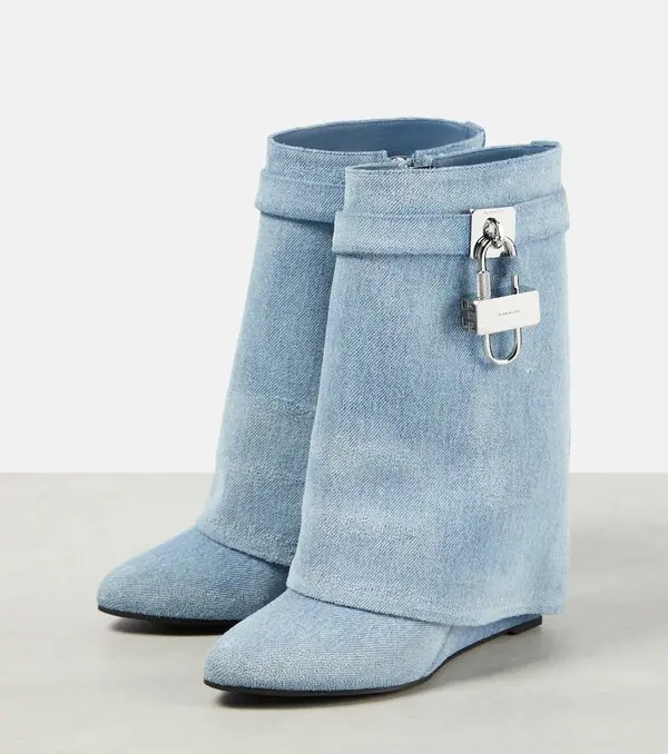 Givenchy Shark Lock Denim Ankle Boots - Blue