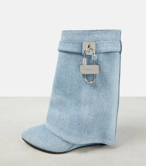Givenchy Shark Lock Denim Ankle Boots - Blue