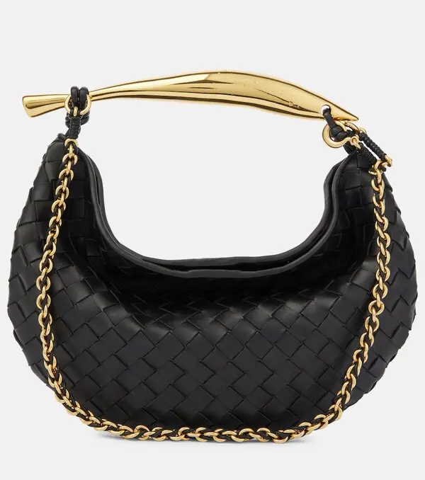 Bottega Veneta Sardine Chain Intrecciato Leather Shoulder Bag - Black