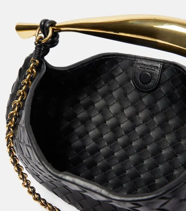 Bottega Veneta Sardine Chain Intrecciato Leather Shoulder Bag - Black