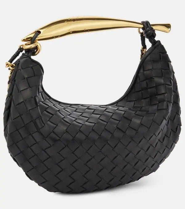 Bottega Veneta Sardine Chain Intrecciato Leather Shoulder Bag - Black