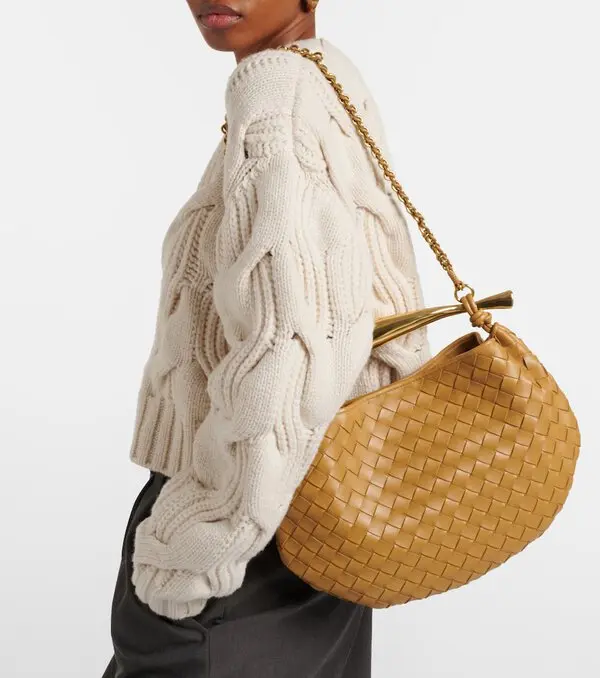 Bottega Veneta Sardine Chain Intrecciato Leather Shoulder Bag - Brown