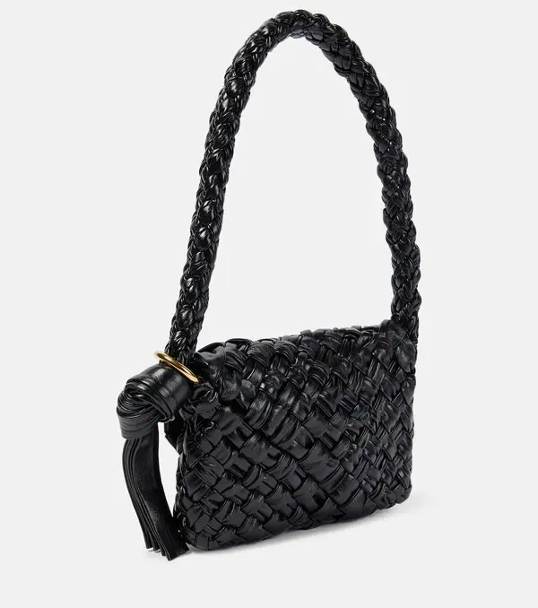 Bottega Veneta Kalimero Citta Intreccio Leather Shoulder Bag - Black