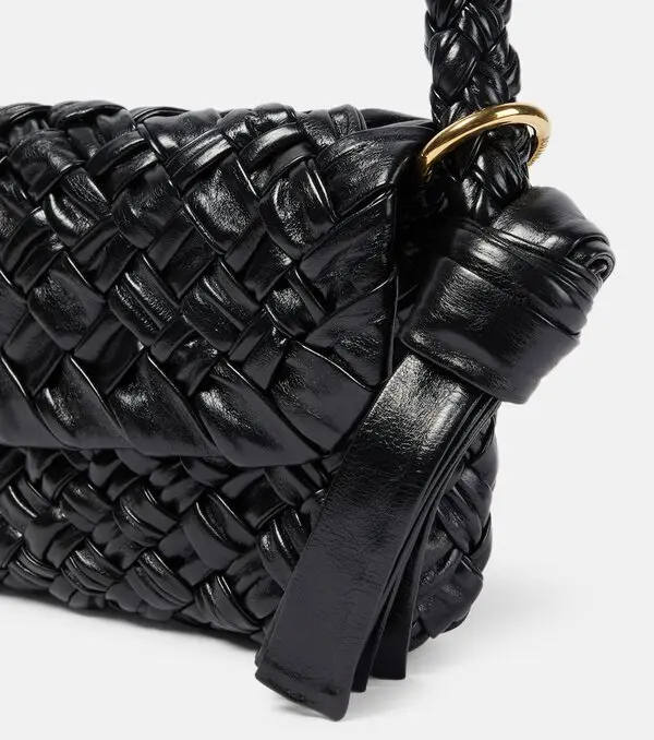 Bottega Veneta Kalimero Citta Intreccio Leather Shoulder Bag - Black