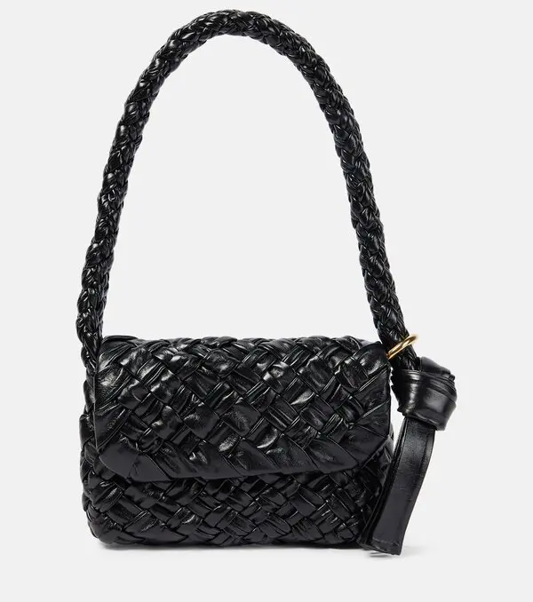 Bottega Veneta Kalimero Citta Intreccio Leather Shoulder Bag - Black