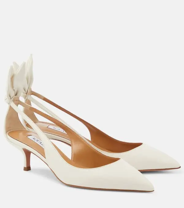 AQUAZZURA Bow Tie 50 Leather Pumps - White