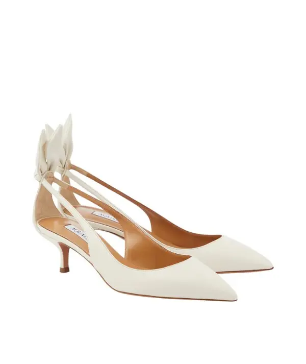 AQUAZZURA Bow Tie 50 Leather Pumps - White