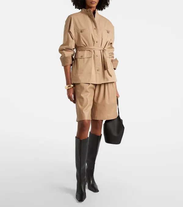 YVES SALOMON Leather Bermuda Shorts - Beige