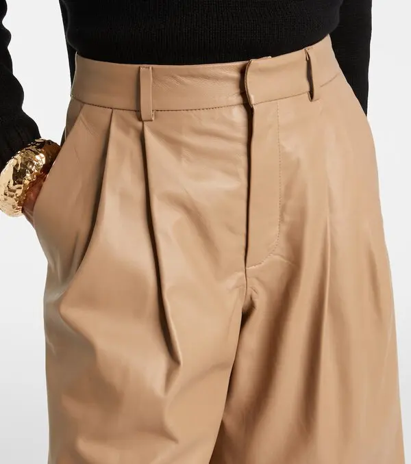 YVES SALOMON Leather Bermuda Shorts - Beige