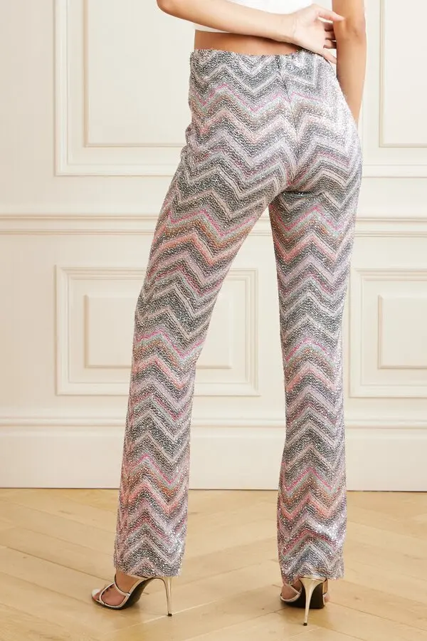 Missoni Striped Sequined Metallic Crochet-knit Flared Pants