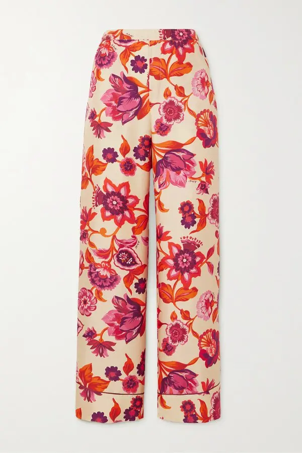 La DoubleJ Floral-print Silk-twill Pajama Pants