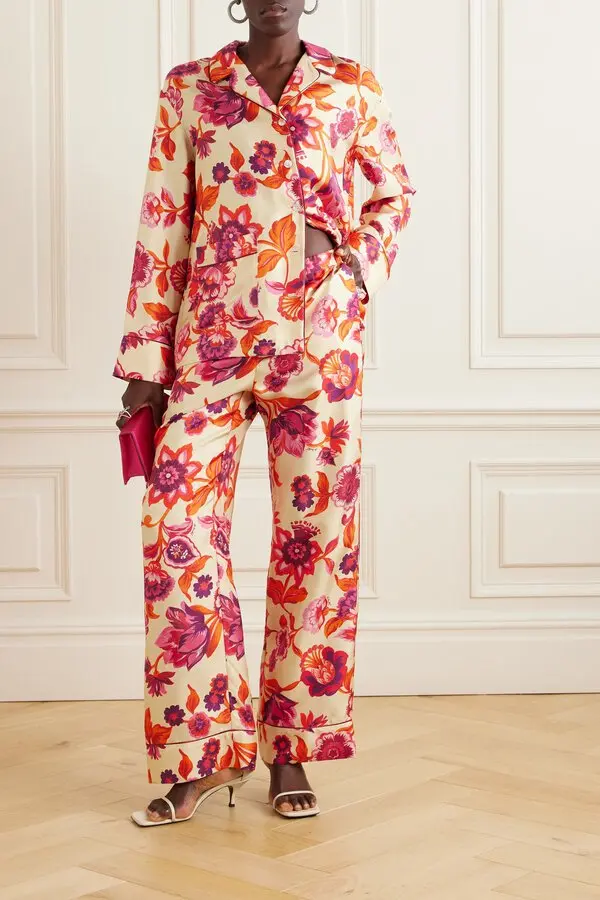 La DoubleJ Floral-print Silk-twill Pajama Pants