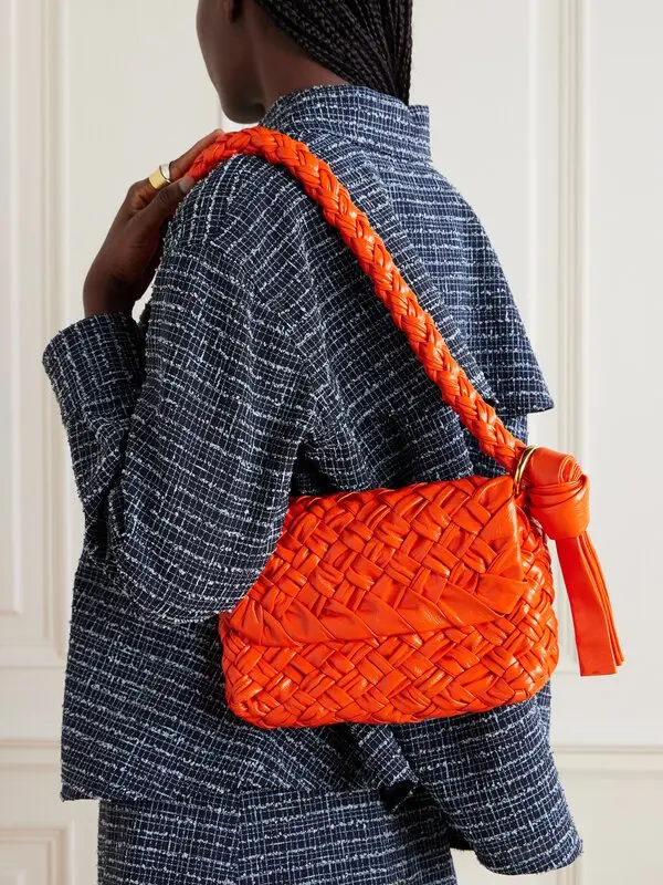 Bottega Veneta Kalimero Città Gathered Intrecciato Leather Shoulder Bag - Orange
