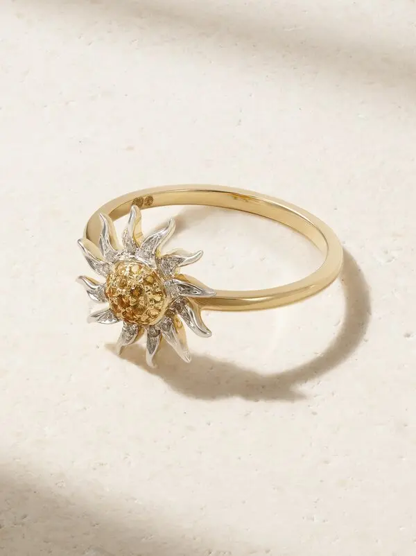 Yvonne Léon Mini Soleil Diamond And Citrine Ring - Gold
