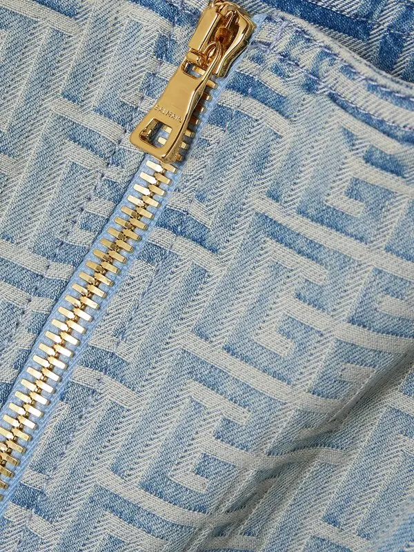 Balmain Button-embellished Denim Jacquard Mini Dress