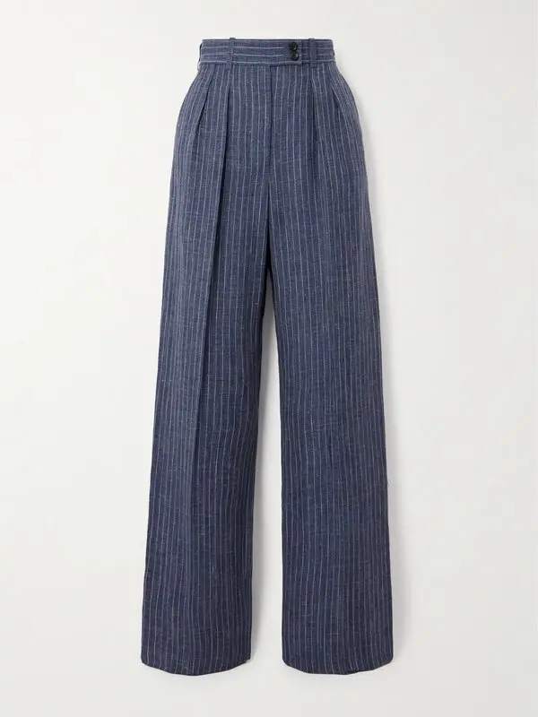 Loro Piana Pleated Pinstriped Straight-leg Pants - Blue
