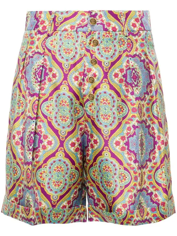 Etro Paisley-print Silk Shorts - Blue