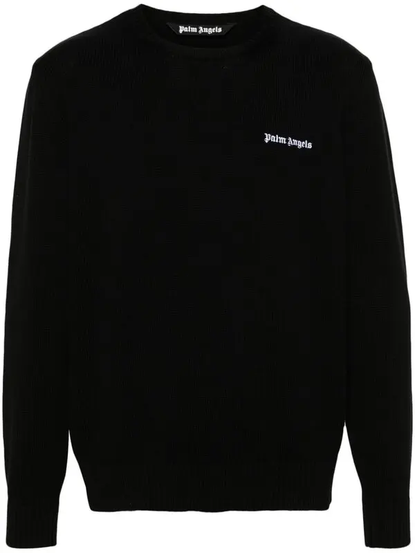 Palm Angels Logo Embroidered Cotton Jumper - Black